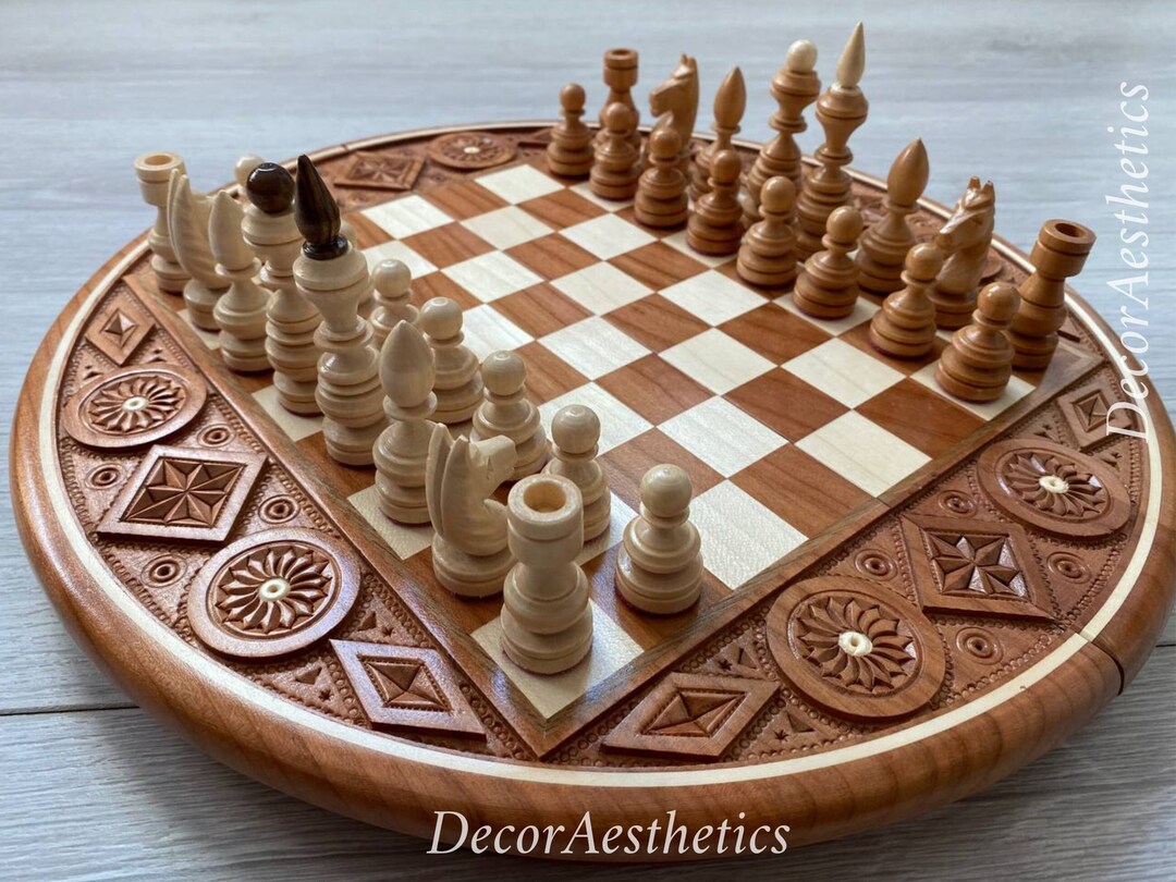 Chess Set Round Chessboard, Folding Mini Chess Set, Wooden Chess Set ...