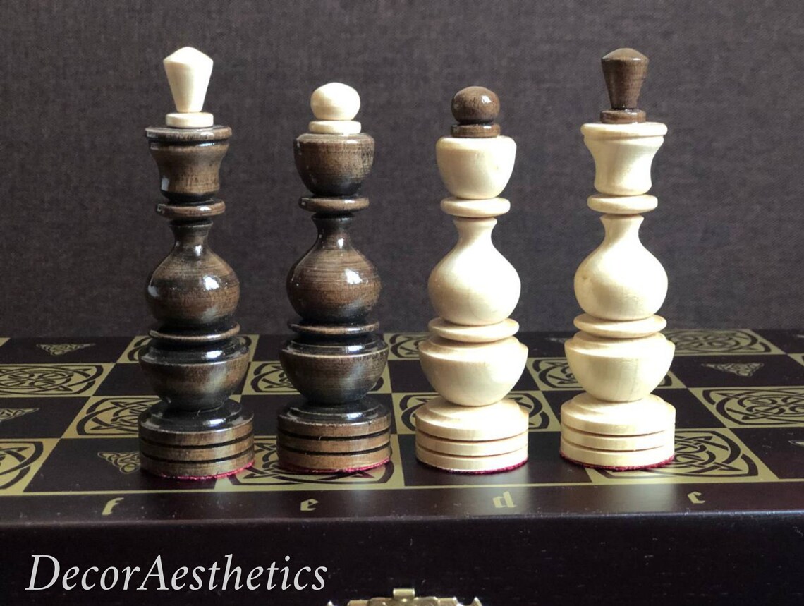 Chess pieces wooden carved classic | Etsy