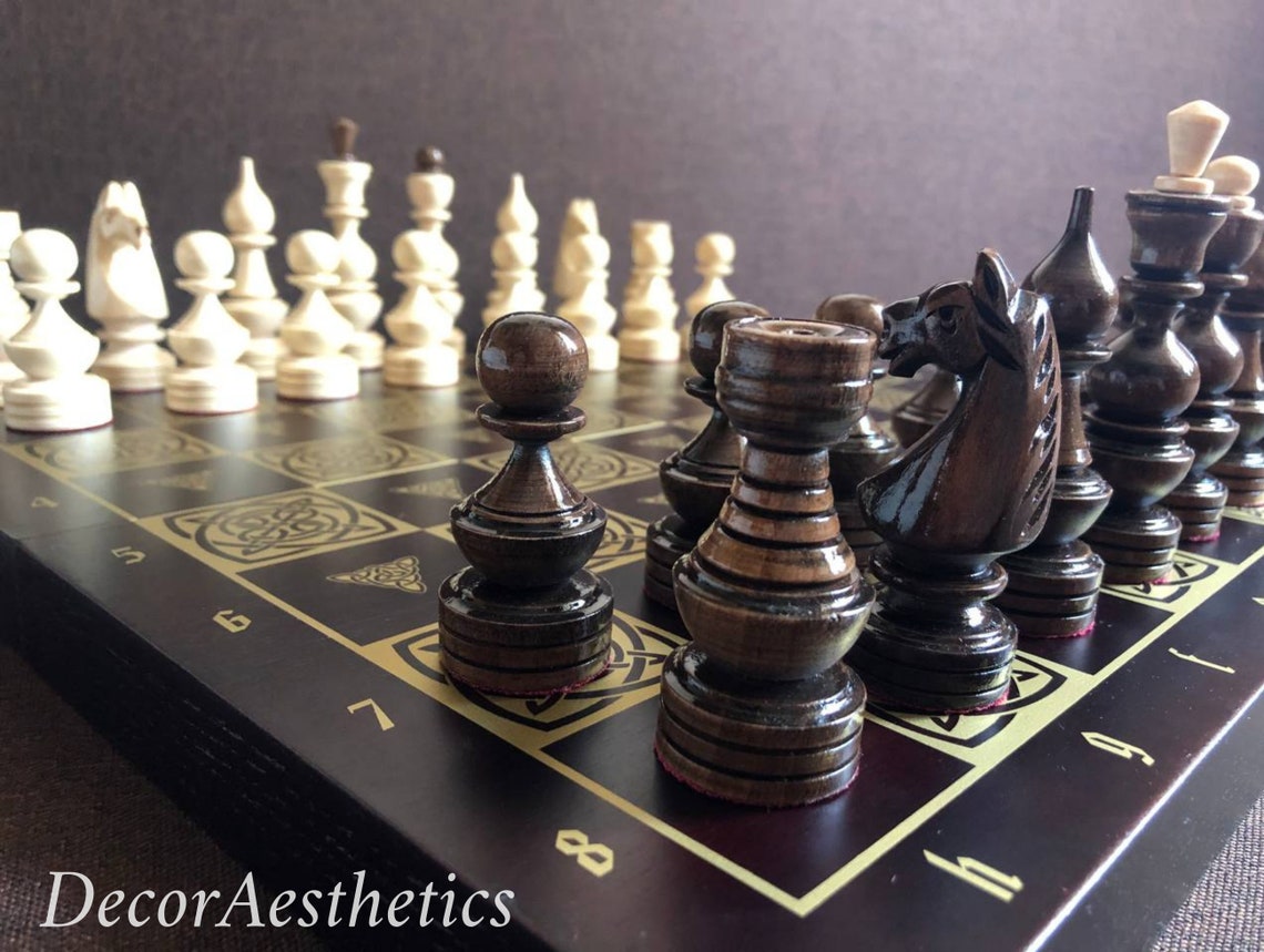 Chess pieces wooden carved classic | Etsy