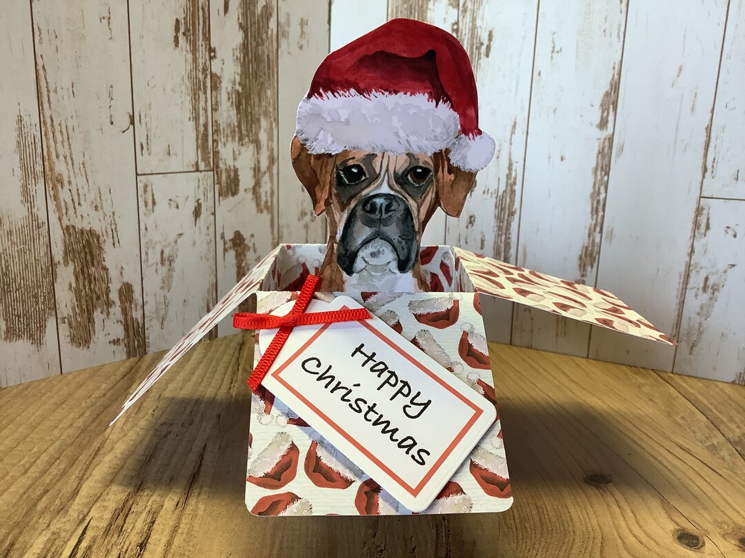 Boxer Dog Christmas Card, PERSONALISED 3D Pop up Box Card, Handmade ...