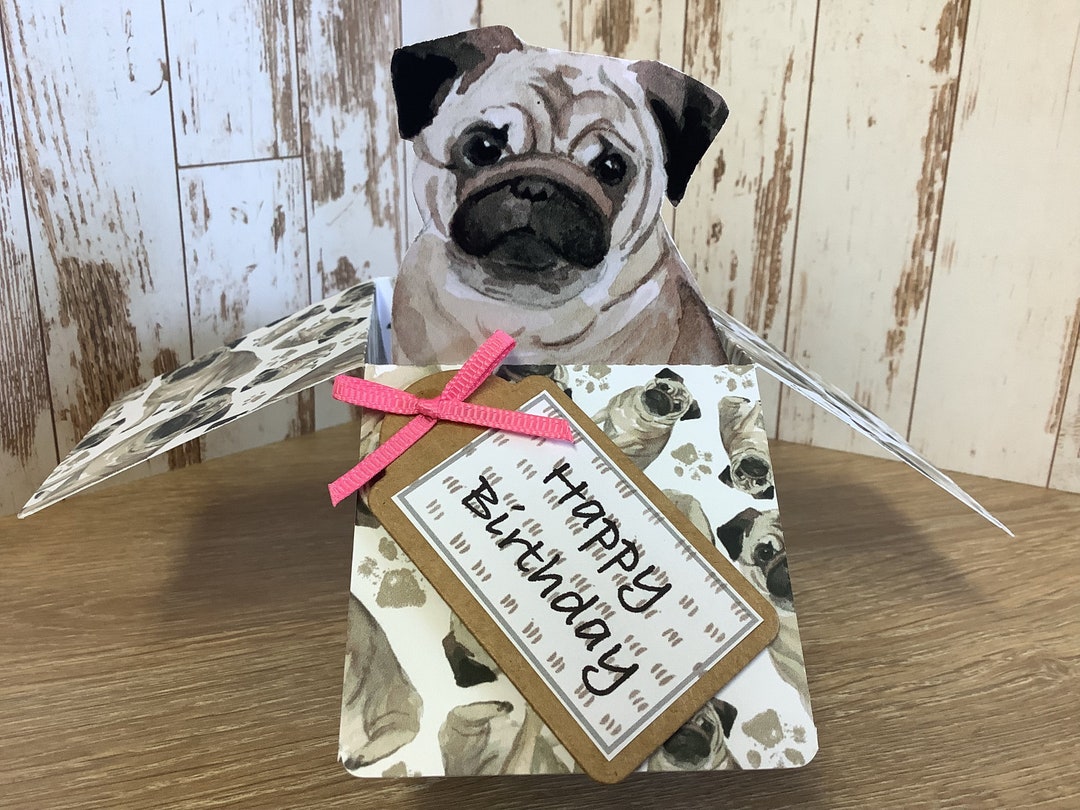 Pug Pop up Box, 3D Birthday Card, PERSONALISED All Occasions Card ...