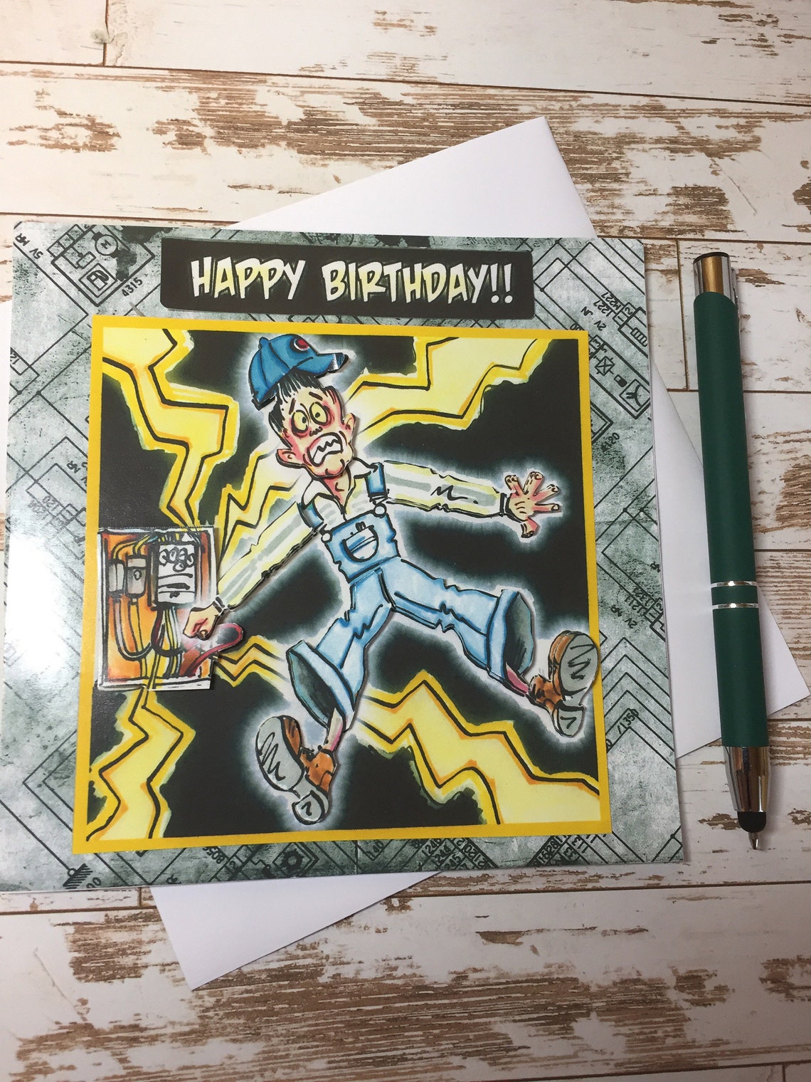 Electricians birthday card electric shock decoupaged. | Etsy
