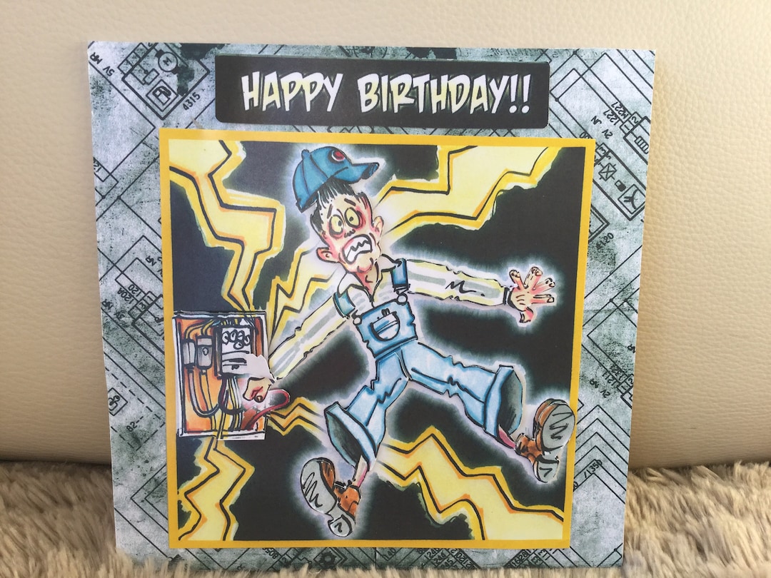 Electricians Birthday Card, Electric Shock, Decoupaged, Handmade. - Etsy