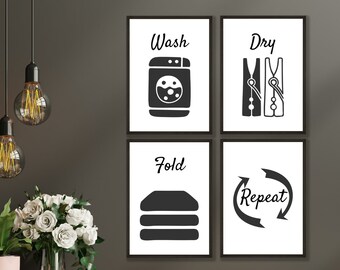 Wash Dry Fold Repeat Signs Set of 4 Laundry Room Signs - Etsy