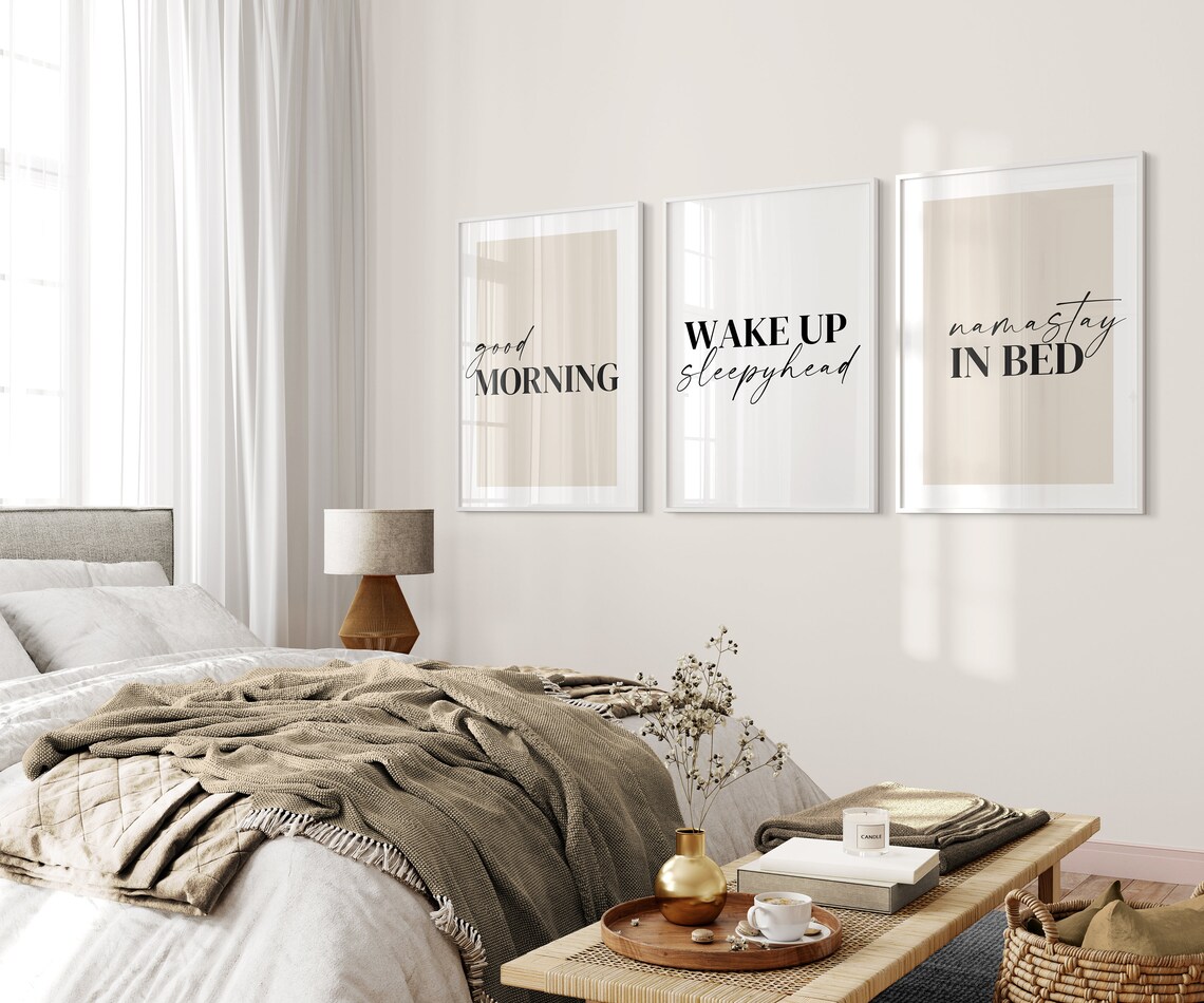 Bedroom Prints Set of 3 Above the Bed Decor Namastay in - Etsy UK