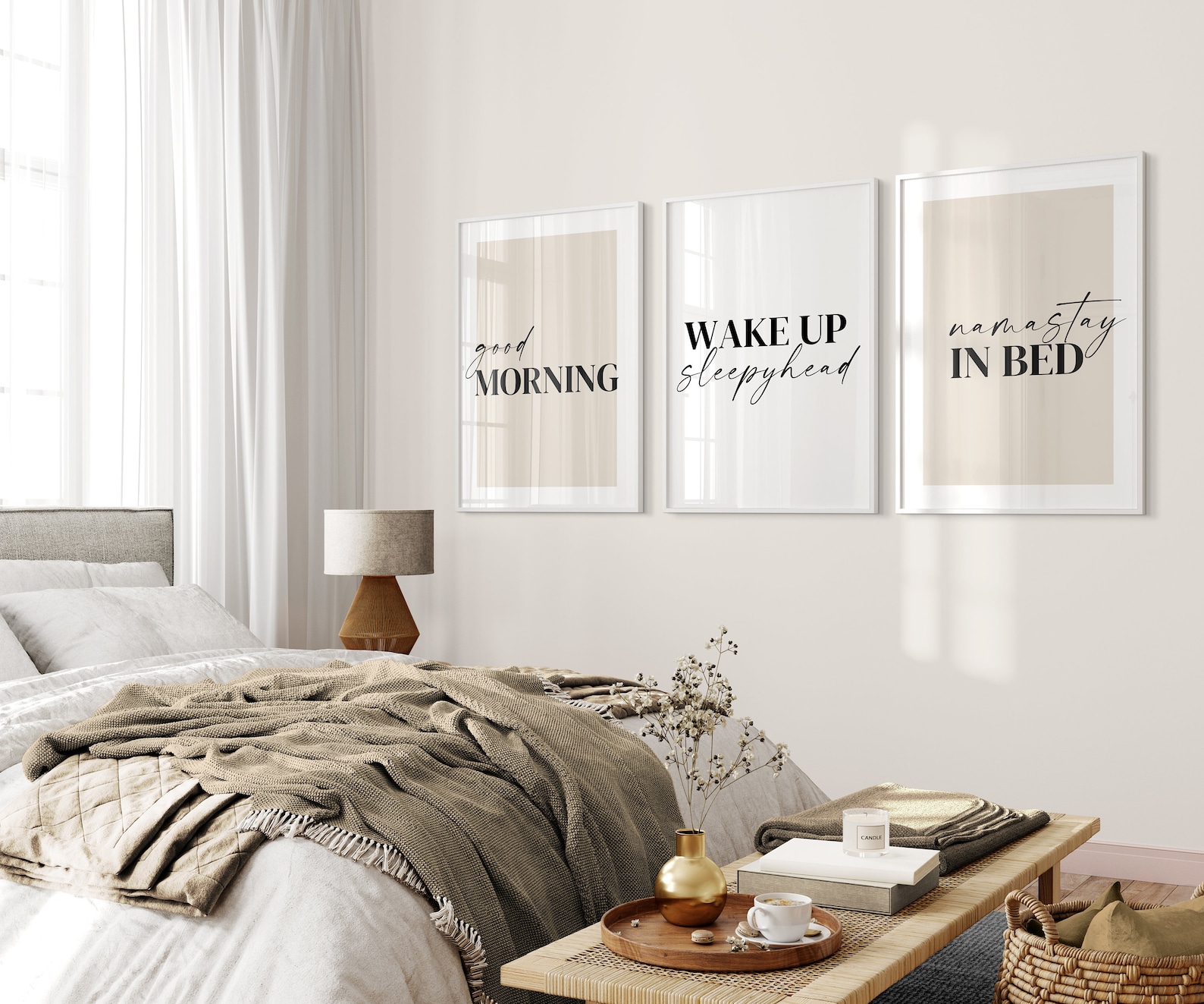 Bedroom Prints Set of 3 Above the Bed Decor Namastay in - Etsy