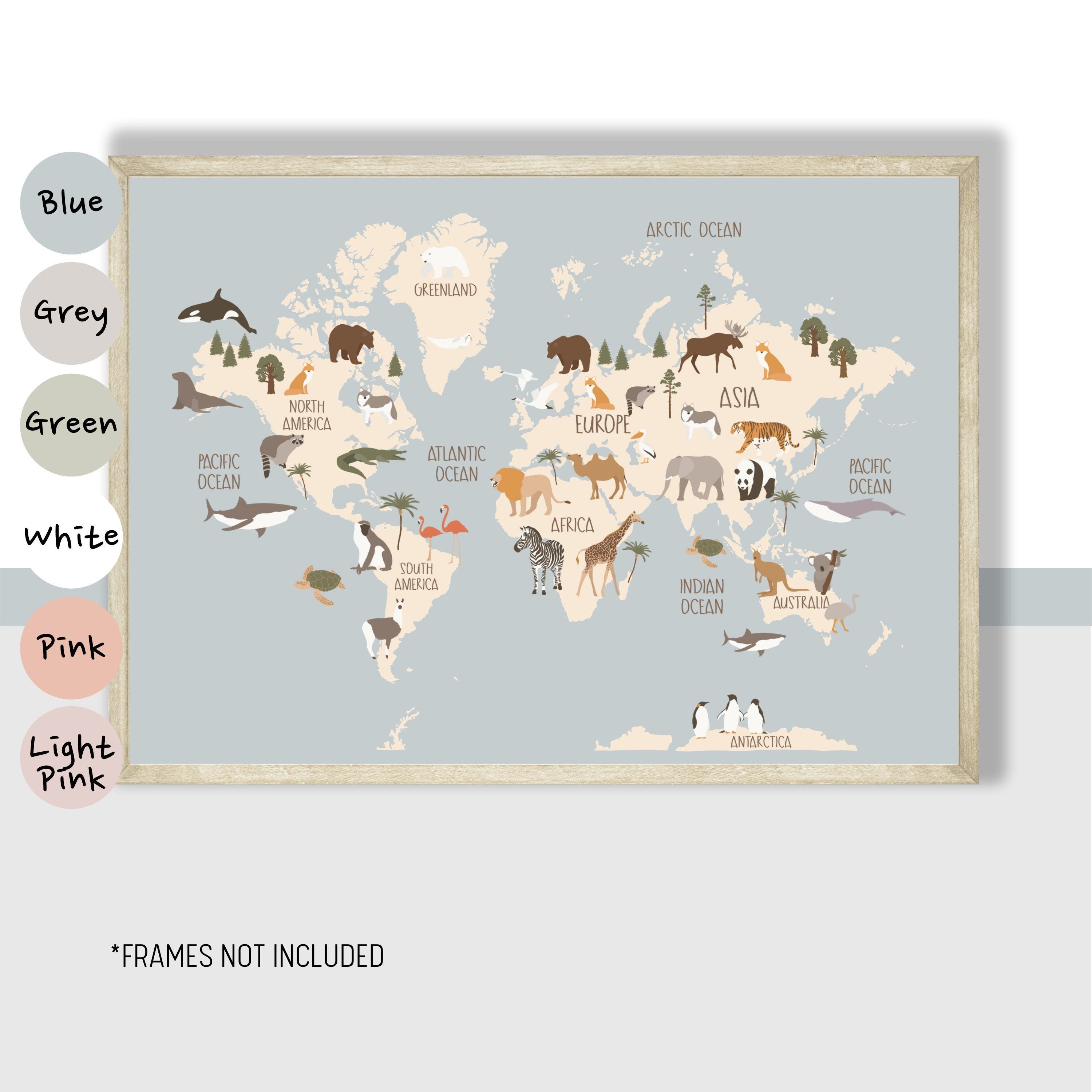 Animals of the World Map Poster Animals of the World Print | Etsy