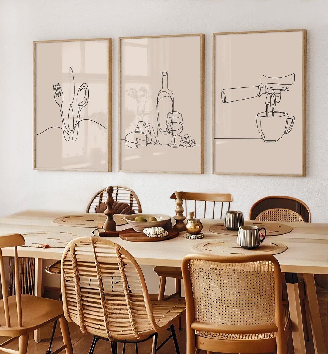 Kitchen Wall Art, Set of 3 Posters, Cutlery, Wine and Cheese, Coffee ...