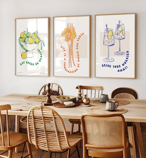 Kuchen Wandkunst 3er Set Poster Pasta lover Cocktails UNGERAHMT Etsy