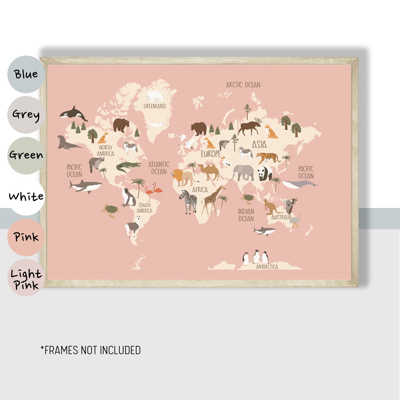 Animals of the World Map Poster Animals of the World Print | Etsy