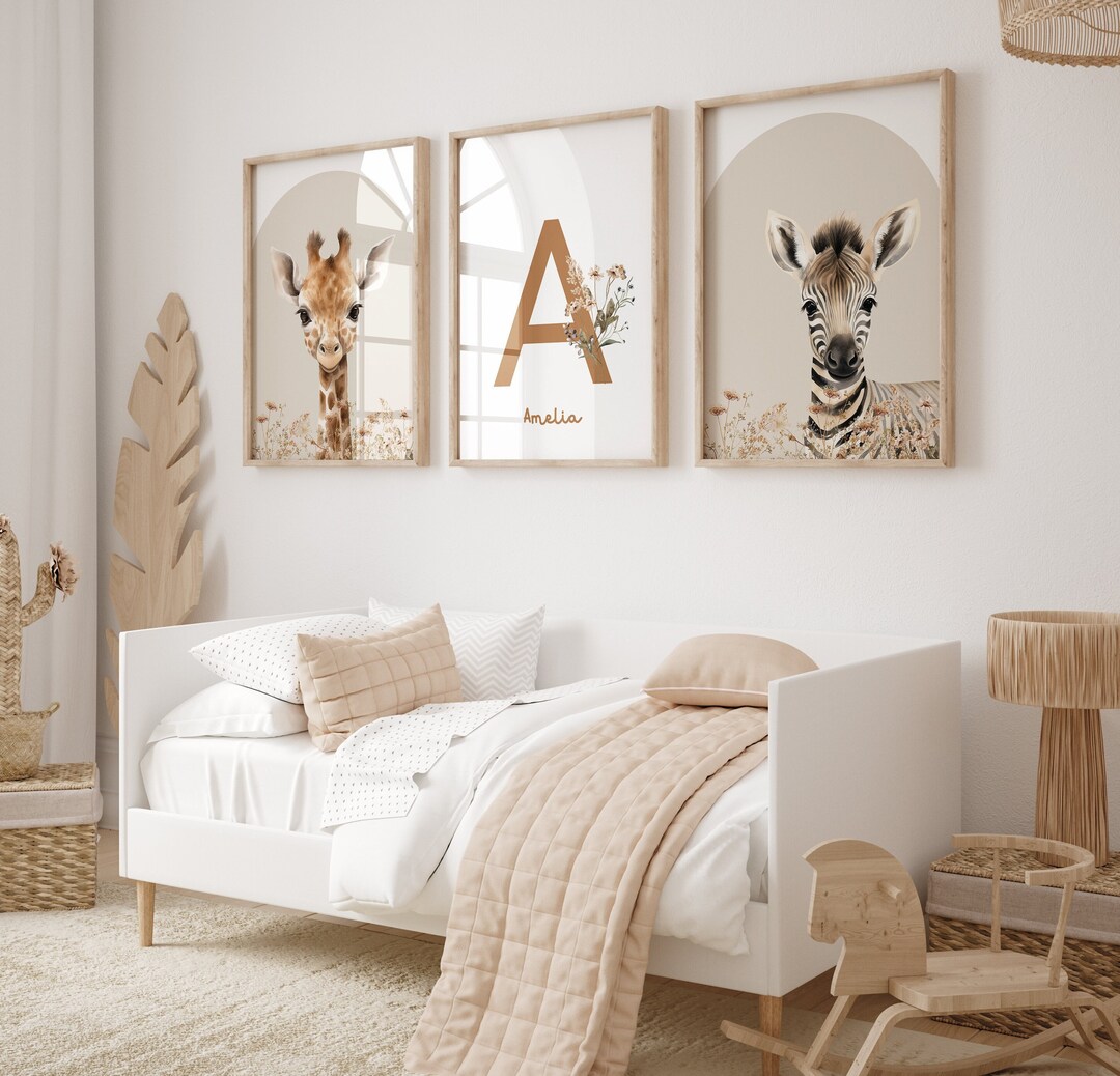 Boho Safari Animals Nursery Prints | Personalized Initial Art ...
