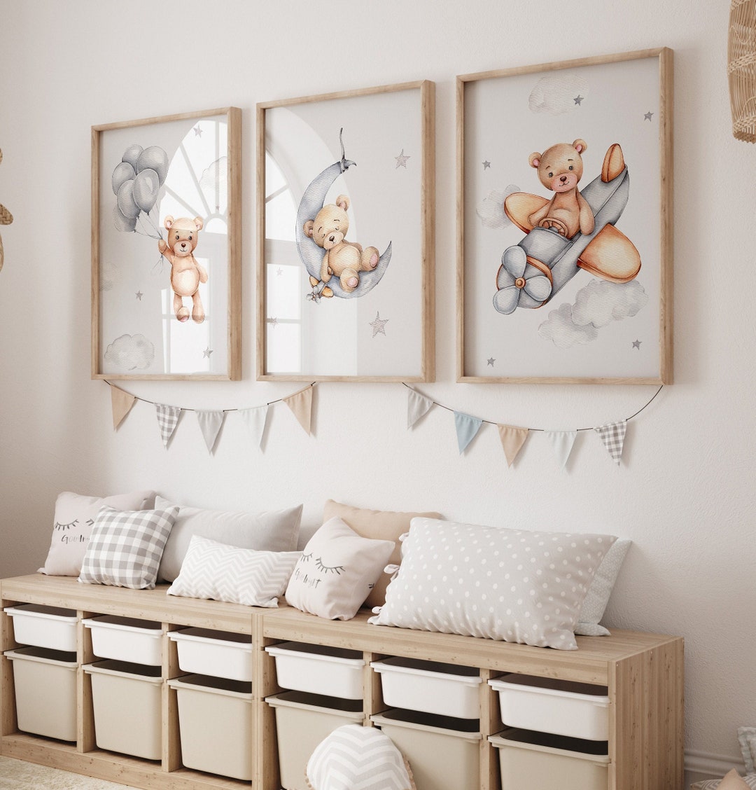 Teddy Bear Decor, Prints Set of 3 ,bear Nursery Decor, UNFRAMED - Etsy
