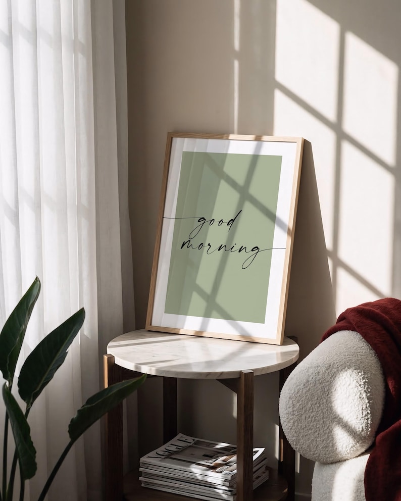 Good Morning Wall Art Print, Minimalist Typography Poster, Bedroom Wall ...