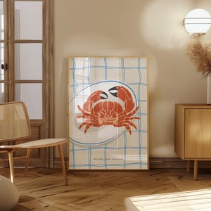 Coastal Crab Kitchen Art - Nautical Wall Decor Beach House Poster, Crab ...