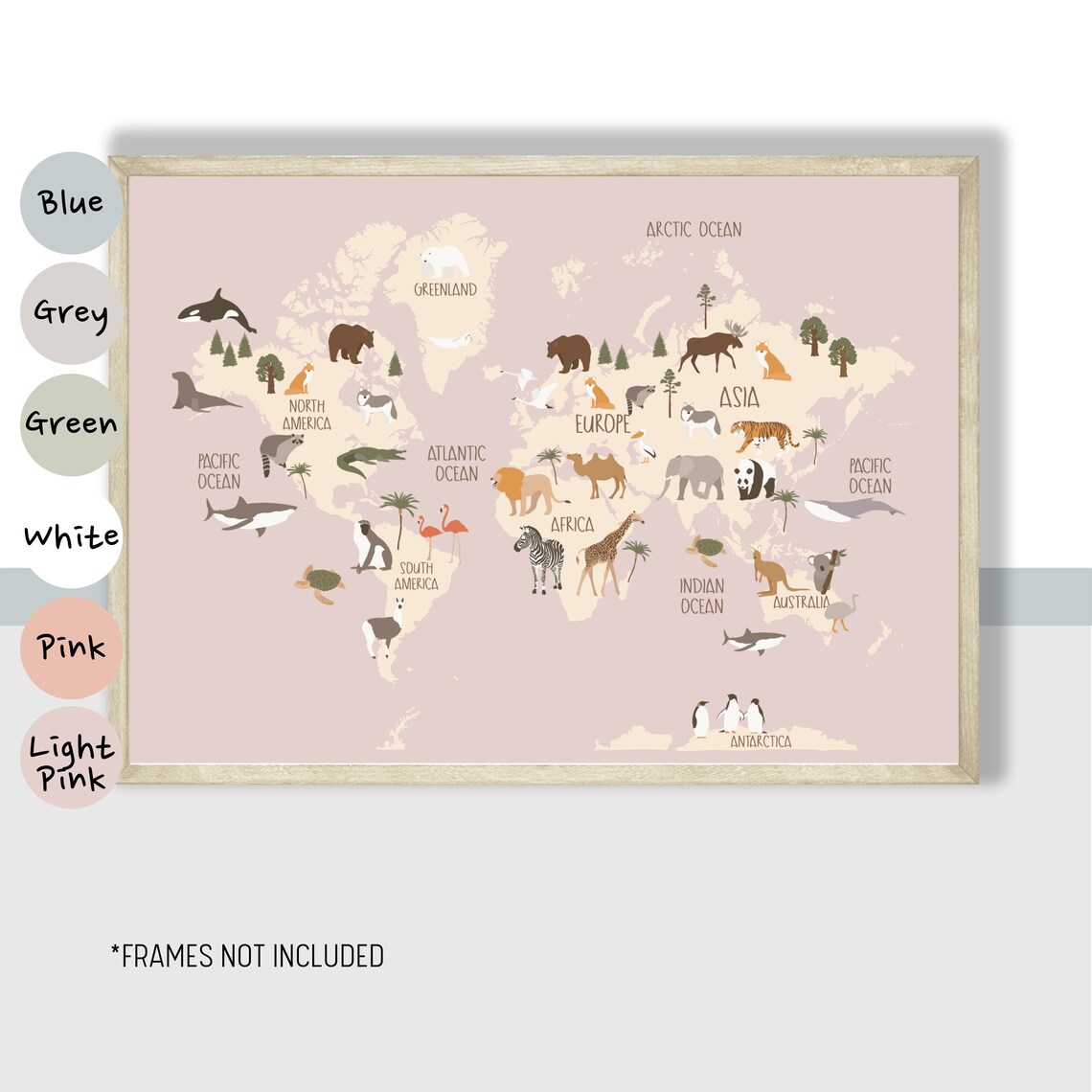 Animals of the World Map Poster Animals of the World Print | Etsy UK