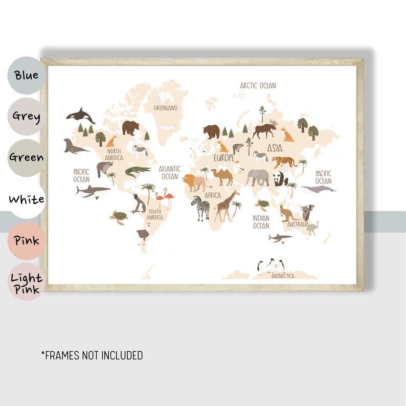 Animals of the World Map Poster Animals of the World Print | Etsy