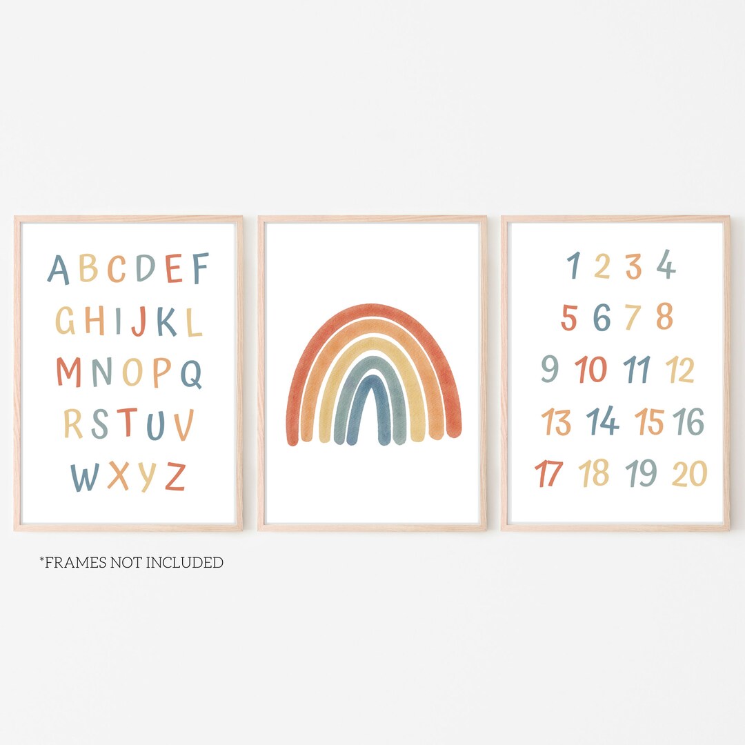 Alphabet Nursery Decor Print, Set of 3 ABC Number Poster, Numbers 1-20 ...