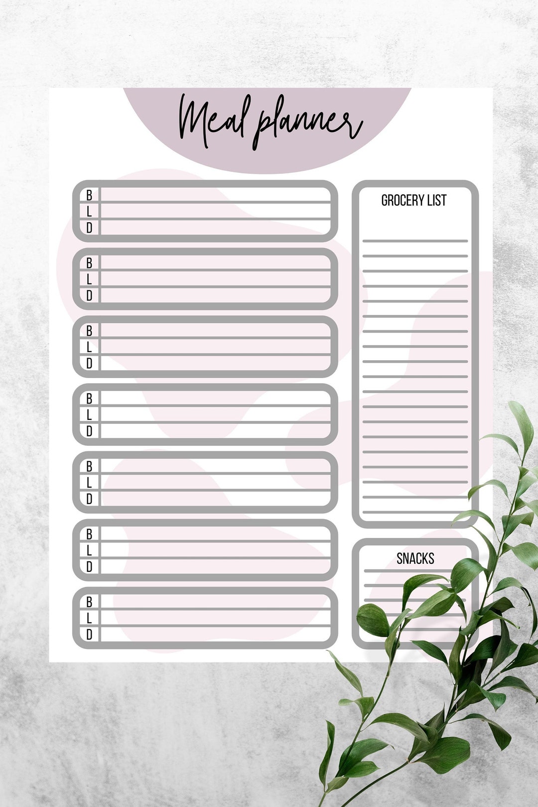 Simple Meal Planner Printable With Snack and Grocery List for Meal ...