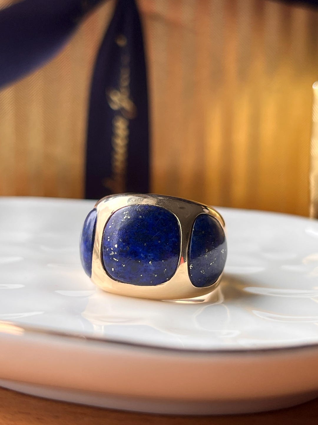 Contemporary Lapis Lazuli 14k Yellow Gold Statement Ring - Etsy