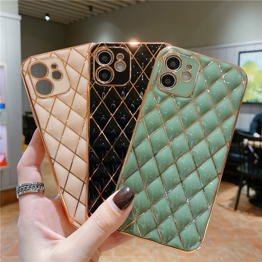 Luxury Plating Gold Line Diamond Grid Silicone Phone Case for - Etsy UK