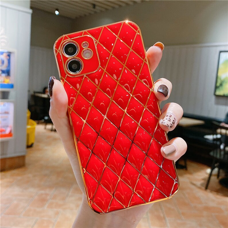 Luxury Plating Gold Line Diamond Grid Silicone Phone Case for - Etsy UK