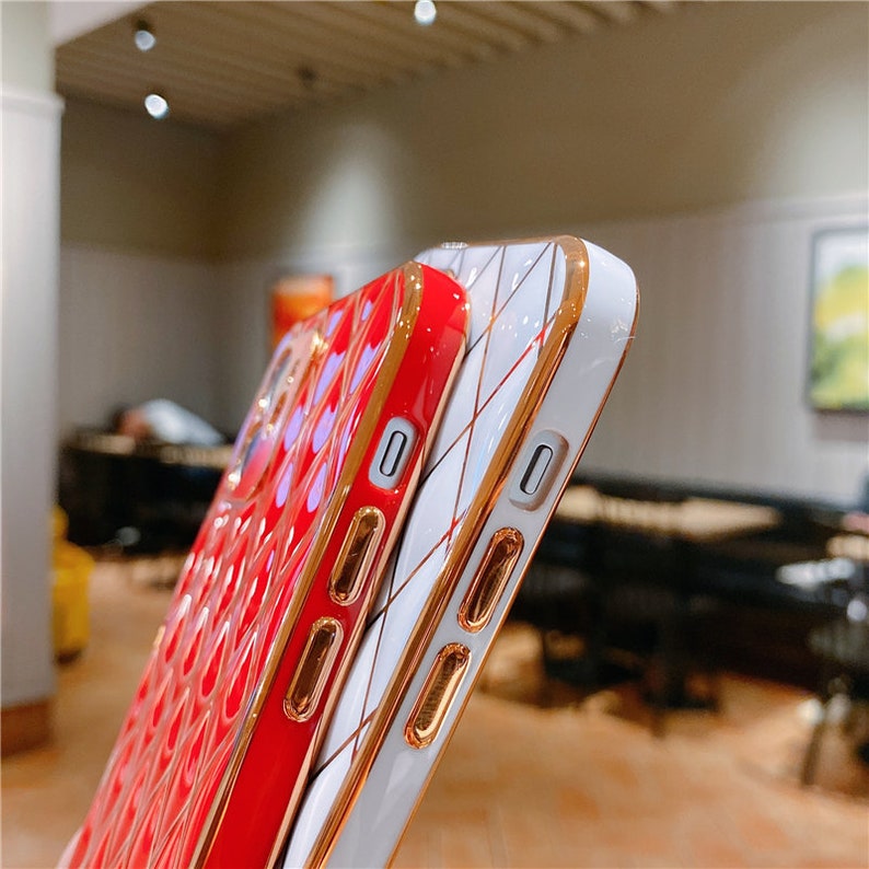 Luxury Plating Gold Line Diamond Grid Silicone Phone Case for - Etsy UK