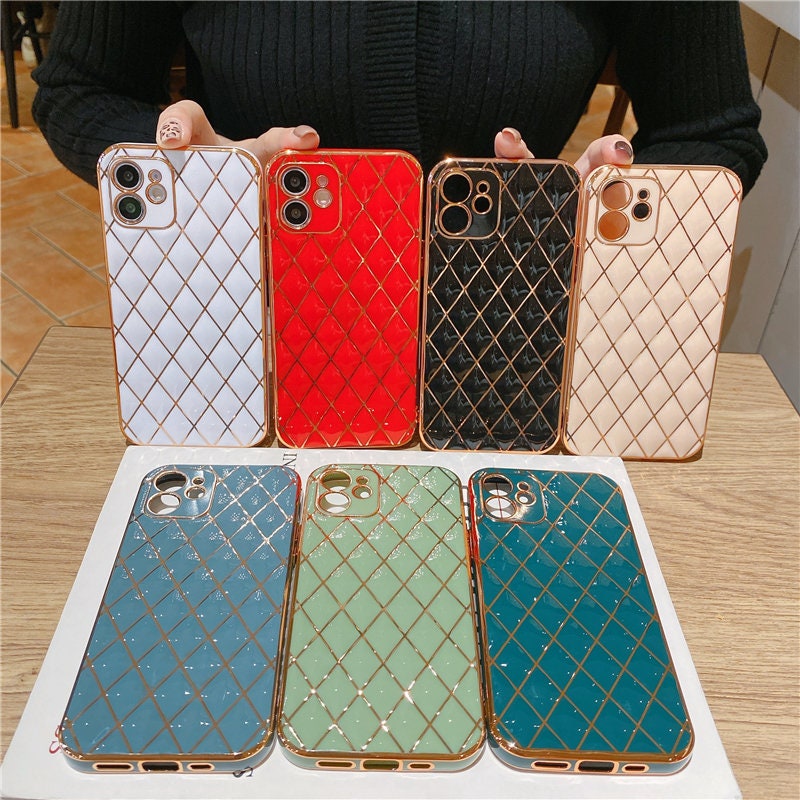 Luxury Plating Gold Line Diamond Grid Silicone Phone Case for - Etsy UK