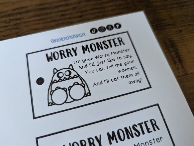 Worry Monster Tag Printable PDF - Etsy