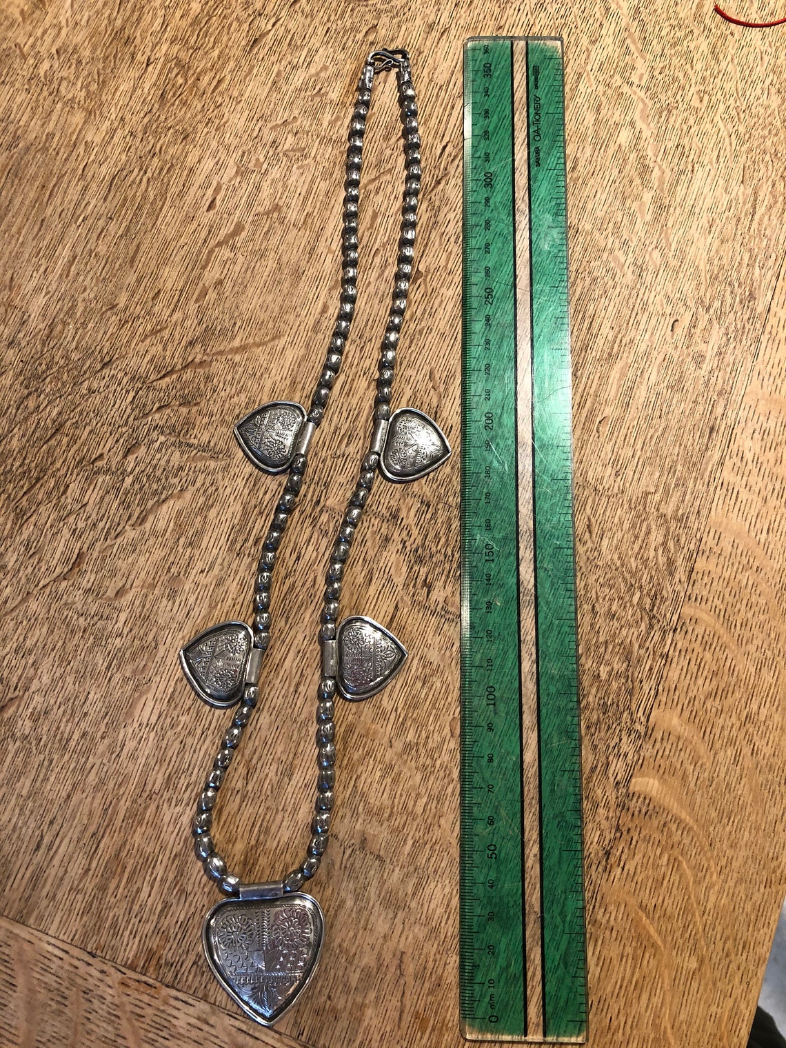 Necklace Antique Thai Silver With 5 Heart Pendants - Etsy