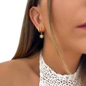 Sun Earrings Tiny Hoop Earrings Celestial Hoops - Etsy