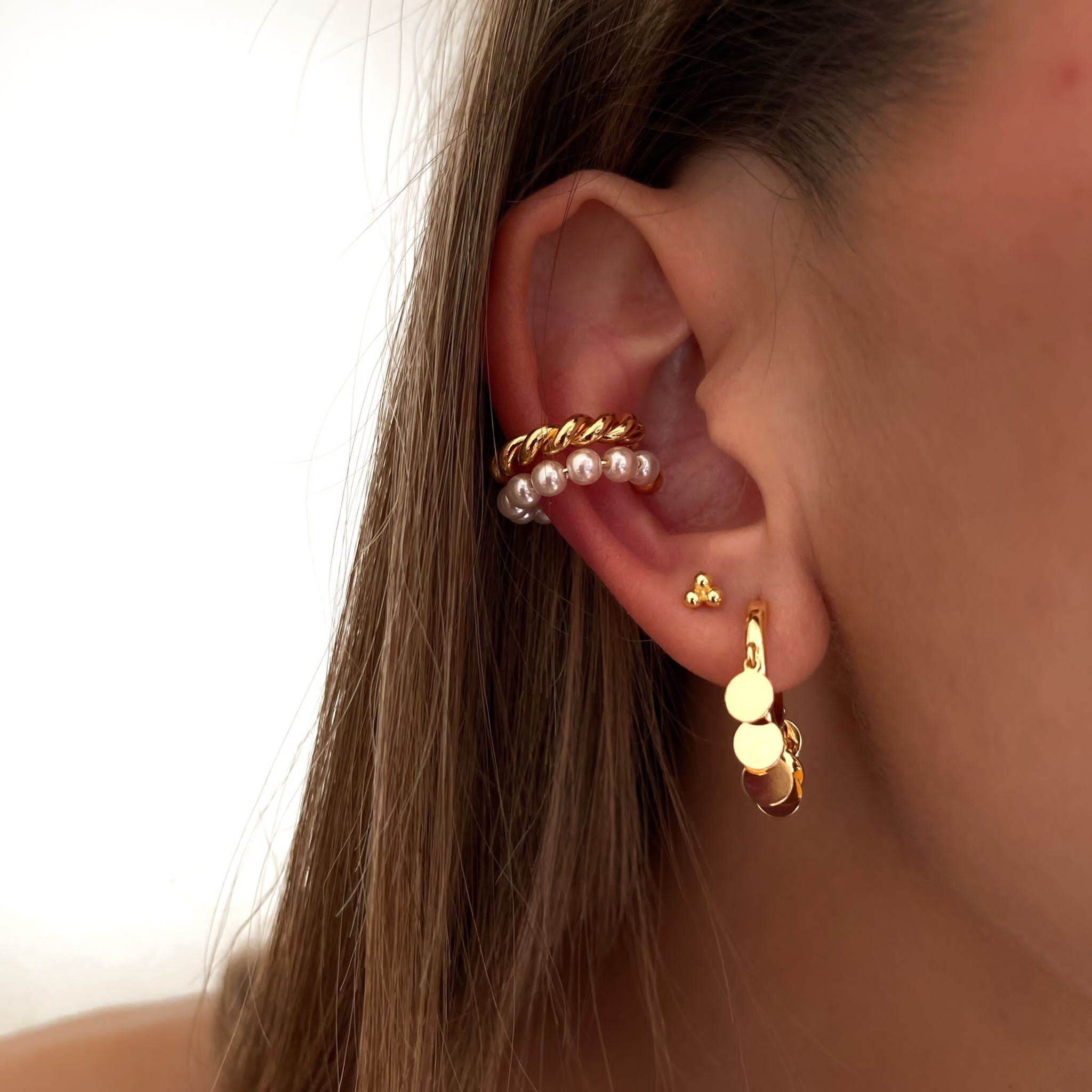 Adjustable hoop ear cuff earrings drawn with white | Etsy