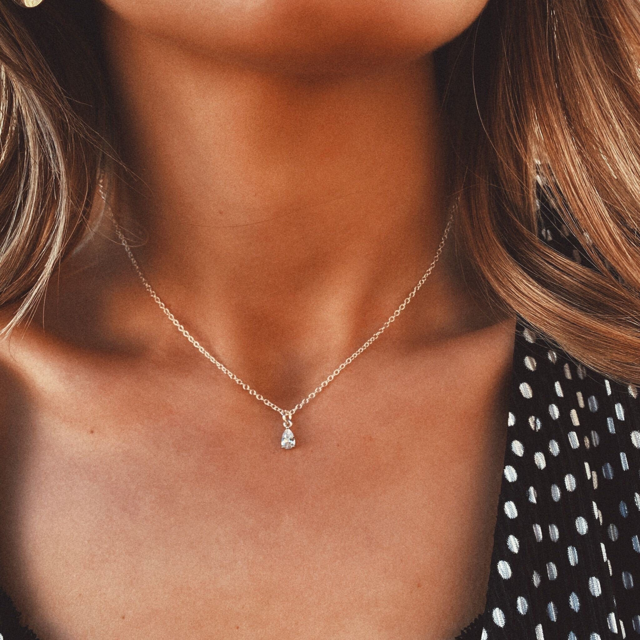 Collar Plata con Circonita Collar Fino con Cristal Collar | Etsy