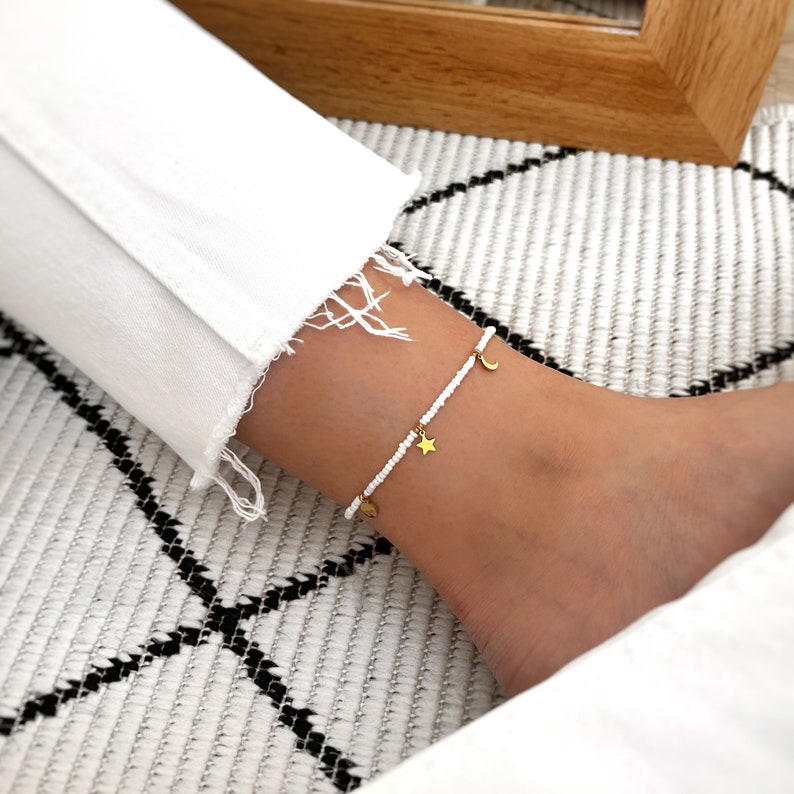 Moon Star Anklet Gold Star Anklet Tiny Anklet Dainty - Etsy
