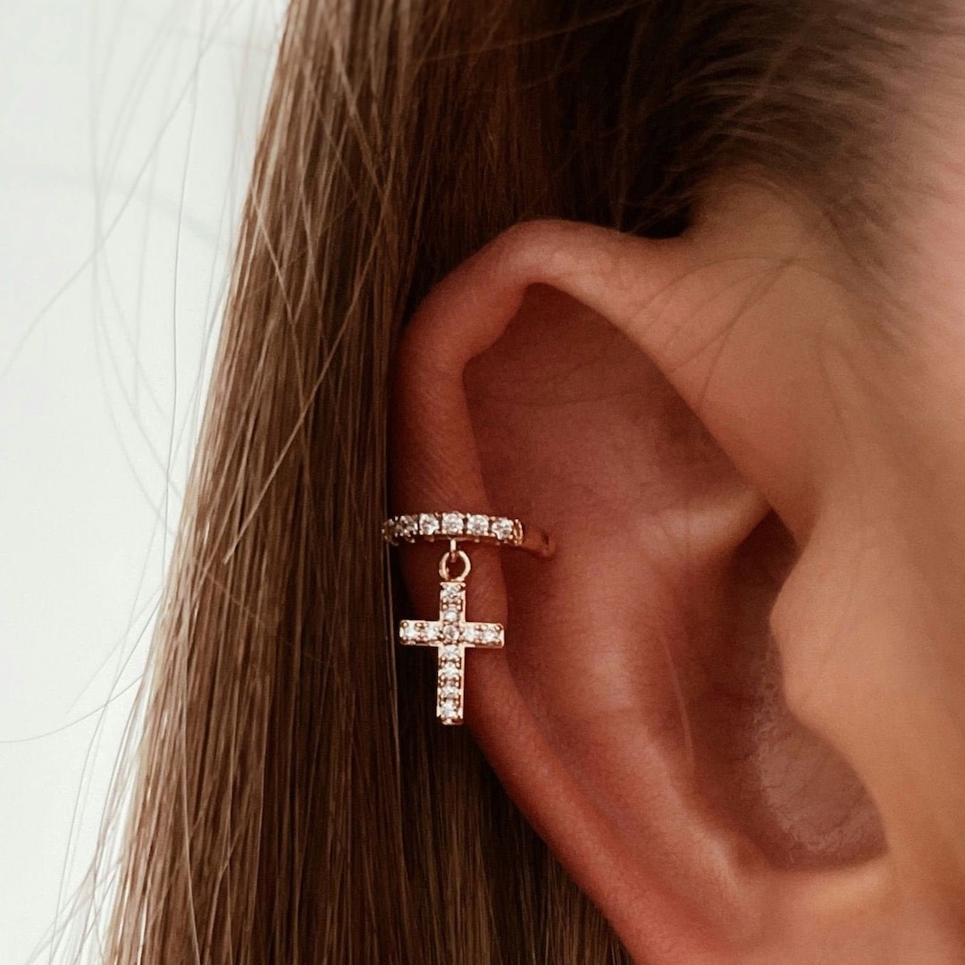 Cross Ear Cuff, Gold Ear Cuff, Cartilage Earring, No Piercing Ear Cuff ...