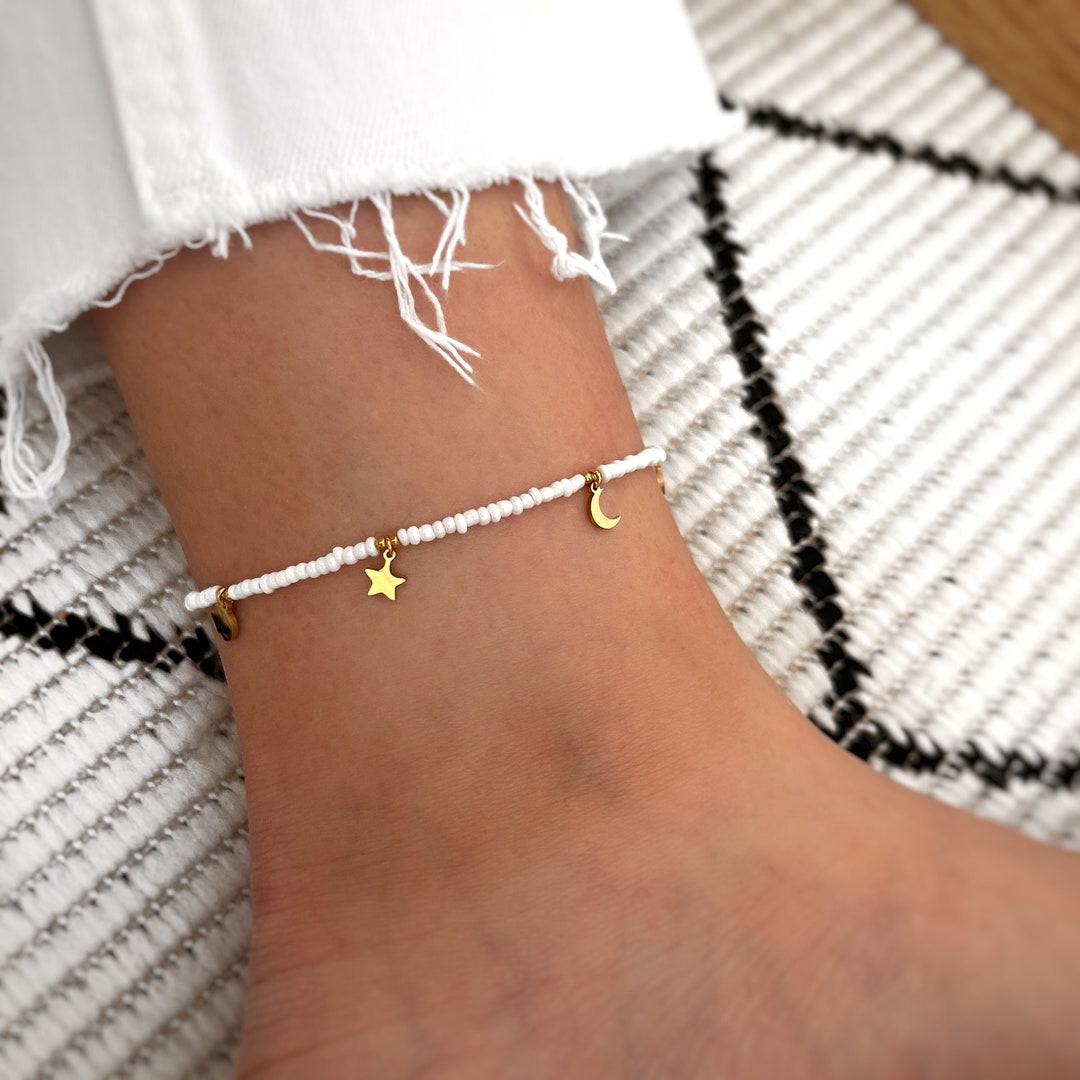 Moon Star Anklet - Gold Star Anklet - Tiny Anklet - Dainty Stars ...
