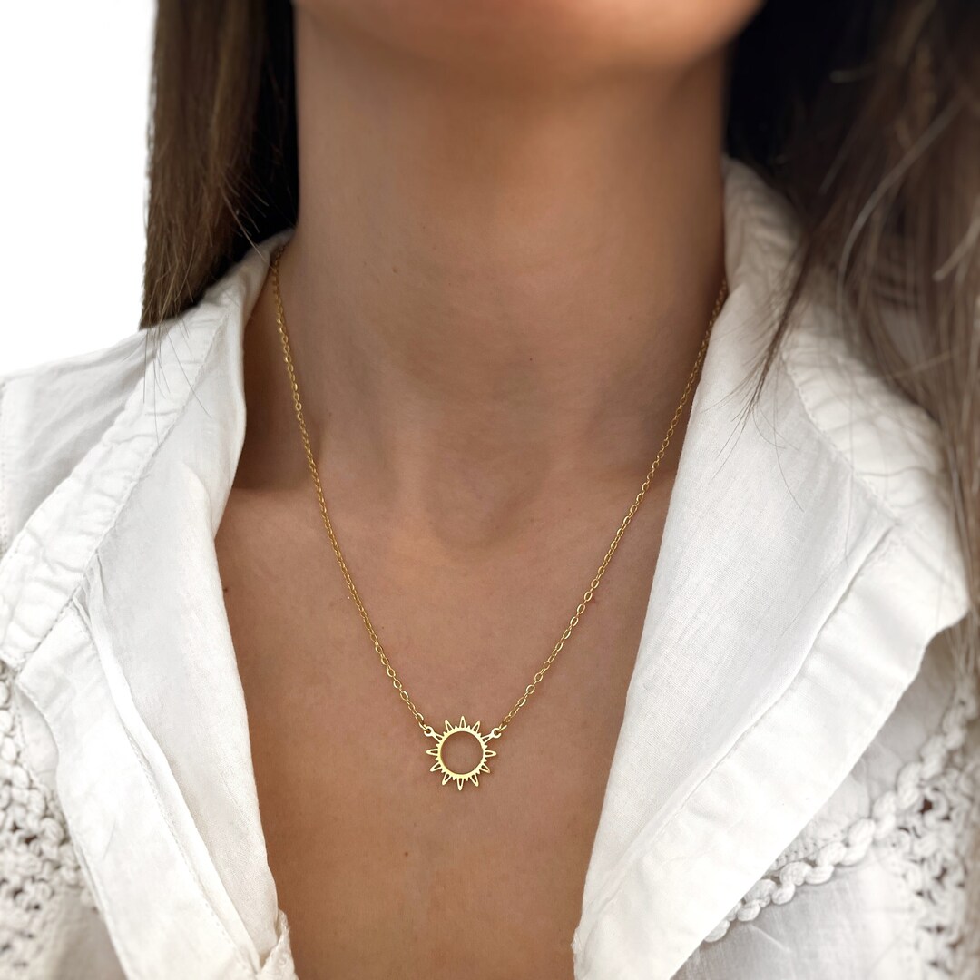 Sun Shape Pendant Necklace - Circle Shaped Necklace - Boho Necklace ...
