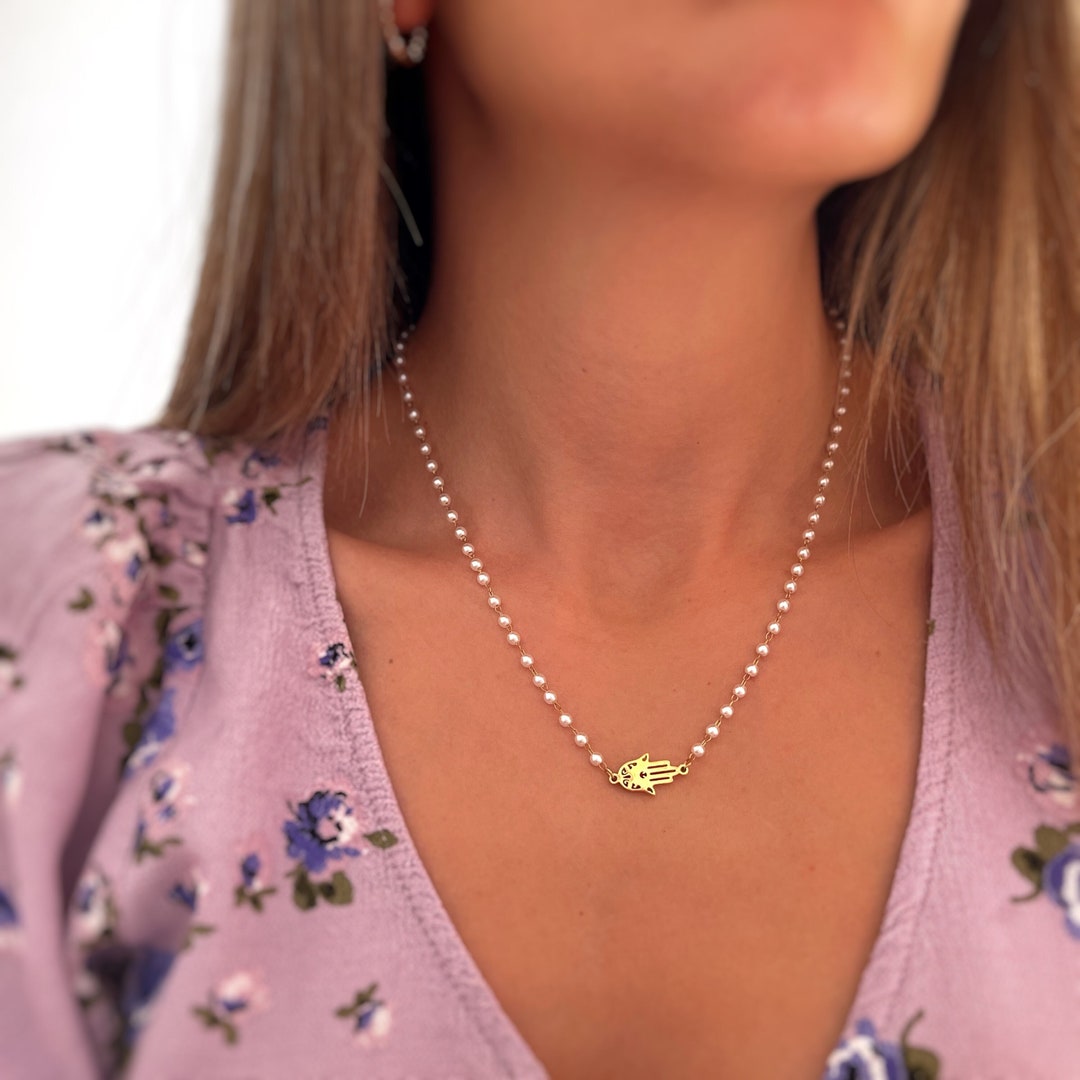 Perlenkette mit Anhänger Zarte Perlenkette Perlenschutzkette ...