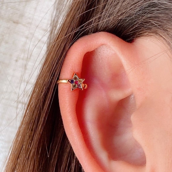 Cz Stud Lobe Cuff Gold Stud Earrings Gold Ear Cuff Star Minimalist Handmade Jewelry Personalized Gifts Gift for Her Gifts Etsy