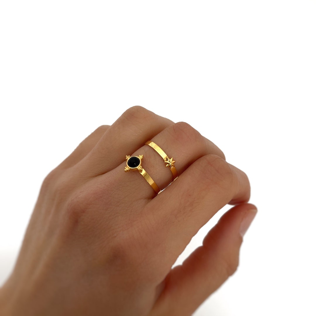 Black Ring Gold - Black Stone Ring - Gemstone Ring - Minimalist ...