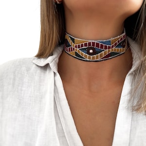 Fabric Choker - Bohemian Choker - Aztec Choker Necklace - Hippie Choker ...