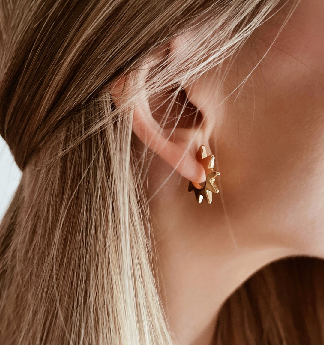 Spike Huggie Hoops - Spike Earrings - Spike Hoop Earrings - Sun Stud ...