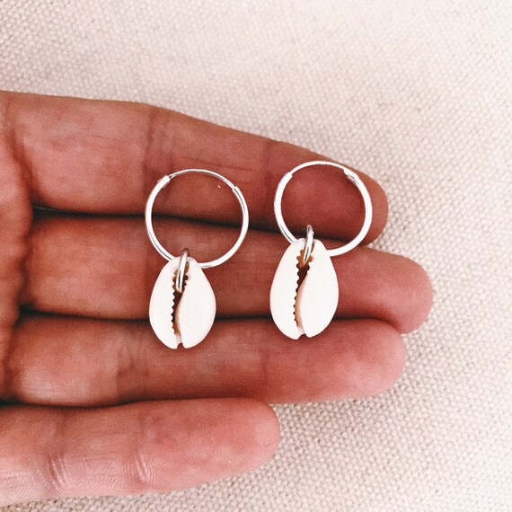 Cowrie Shell Hoop Earrings Simple Shell Earrings Seashell | Etsy
