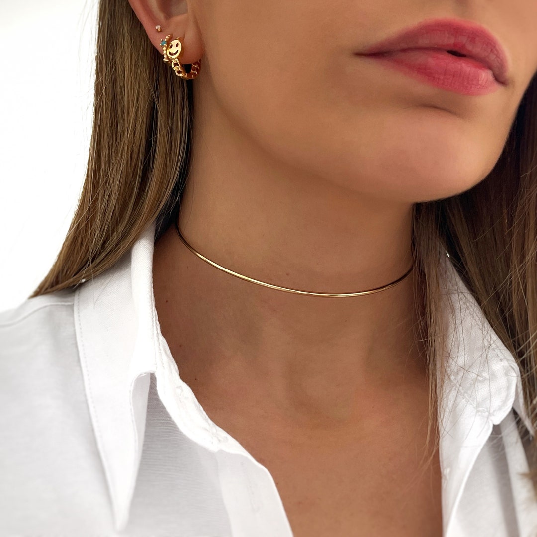 Gold Neck Cuff Simple Wire Choker Simple Hammered Wire - Etsy