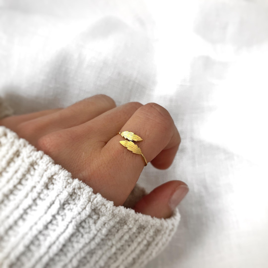 Leaf Shaped Ring - Adjustable Ring - Engagement Ring - Thin Ring ...