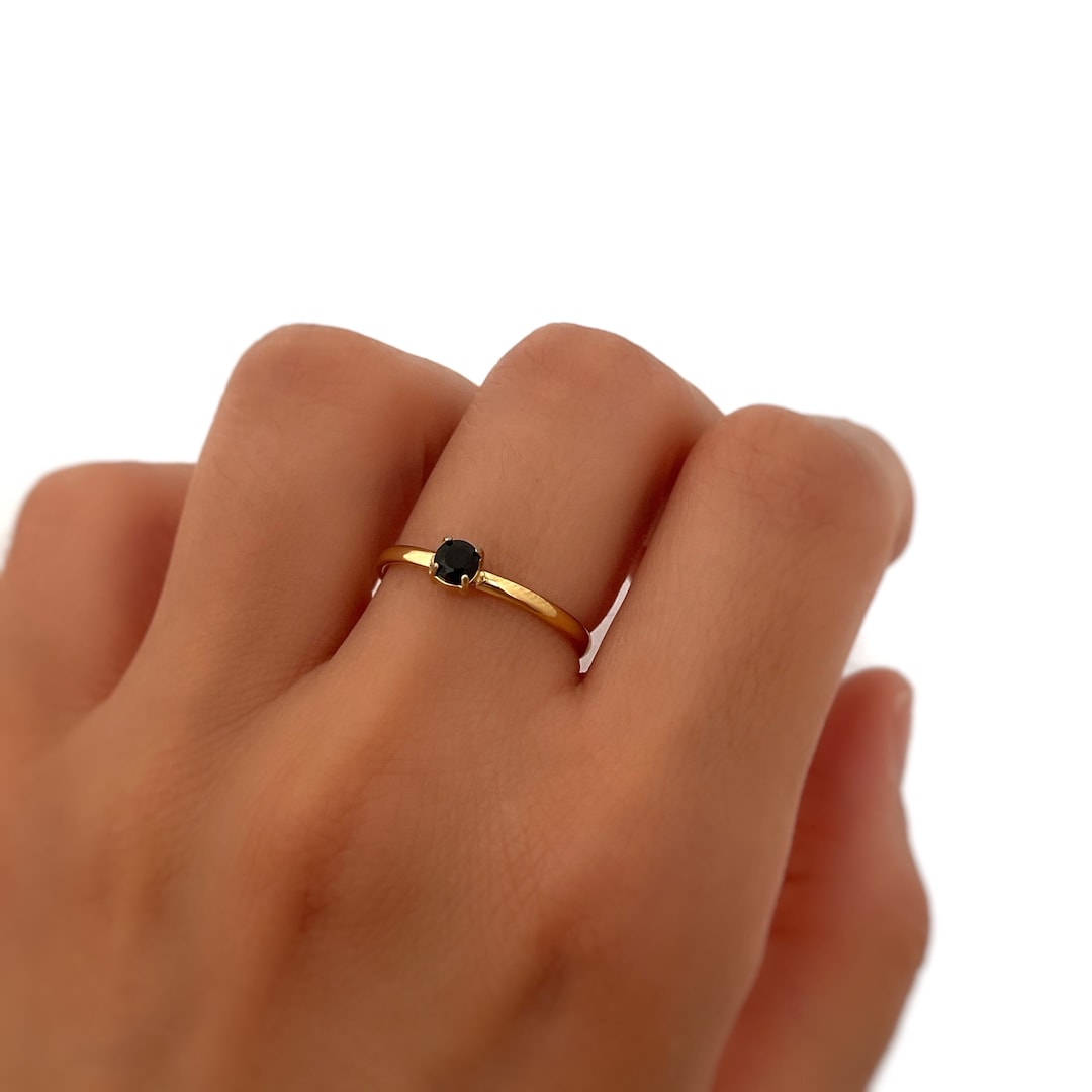 Black Ring Gold - Black Ring - Statement Black Ring - Delicate Ring ...
