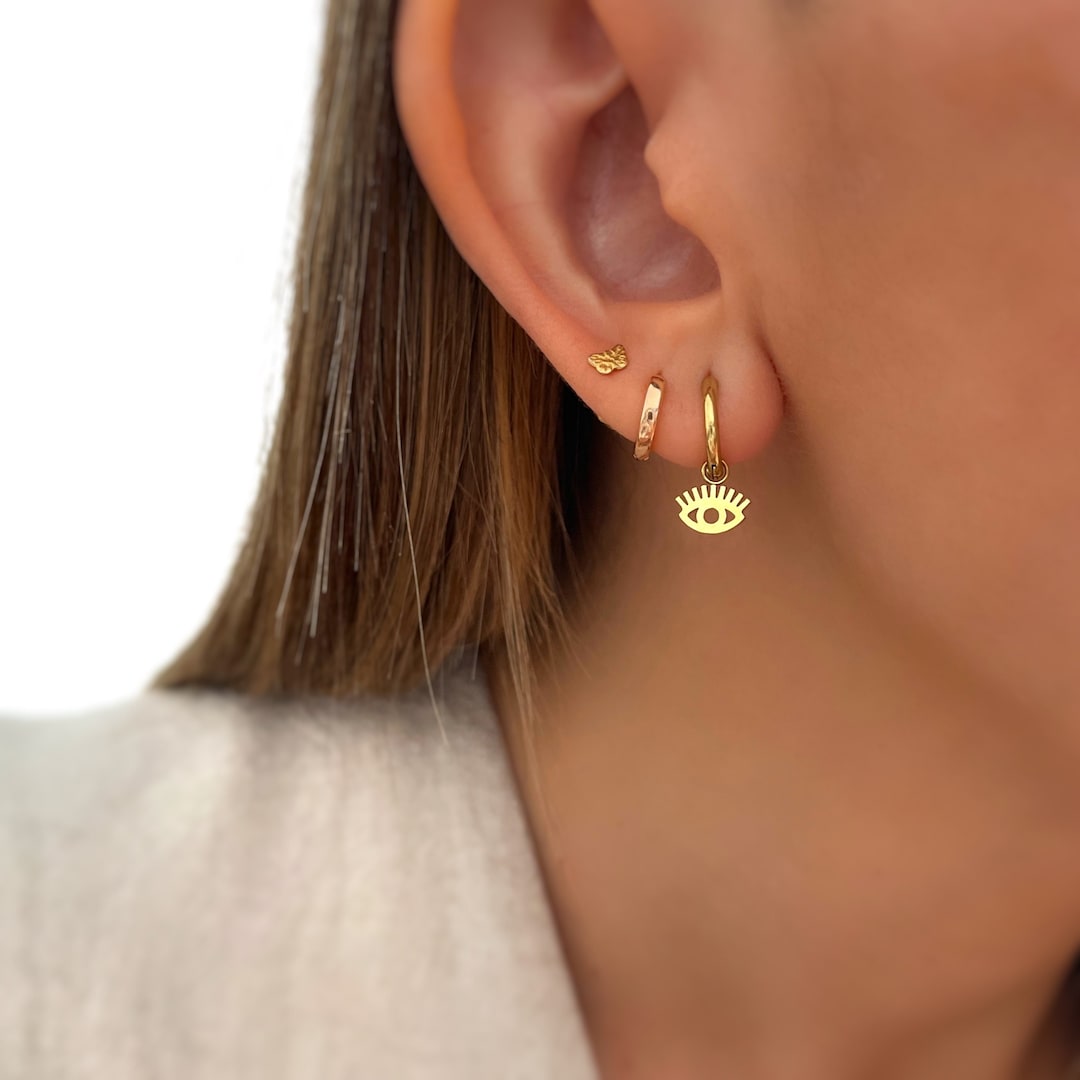 Hoop Earrings With Eye-shaped Pendants Earrings With Eye-shaped Charms ...