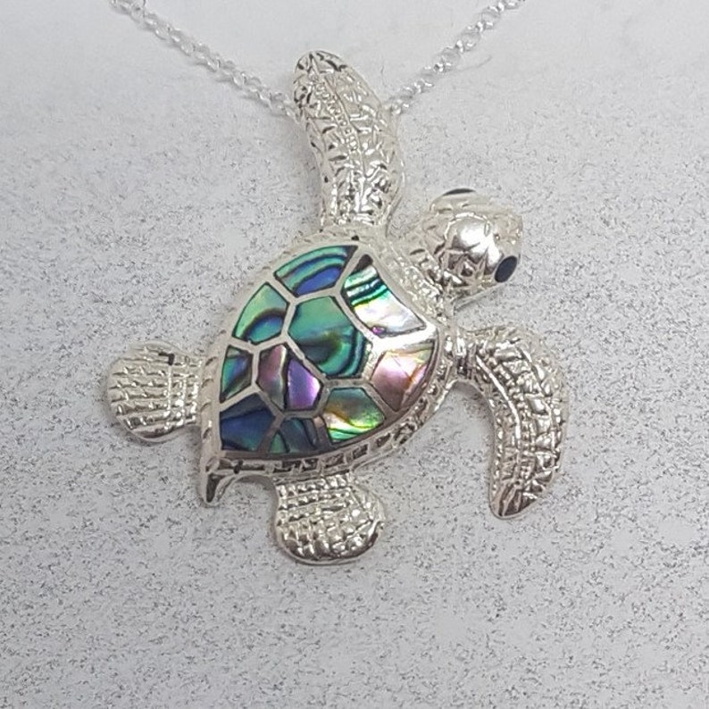 Abalone Shell & Sterling Silver Turtle Necklace - Etsy