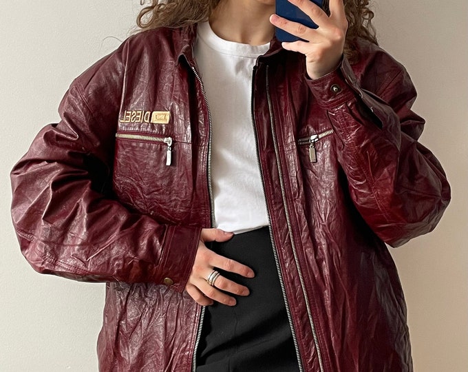 Vintage DIESEL Leather Jacket in Red - Etsy