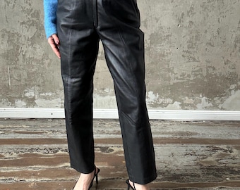 Vintage 80's Black Leather Pants, High Waisted, Tapered Fit Vintage 80's Black Leather Pants, High Waisted, Tapered Fit