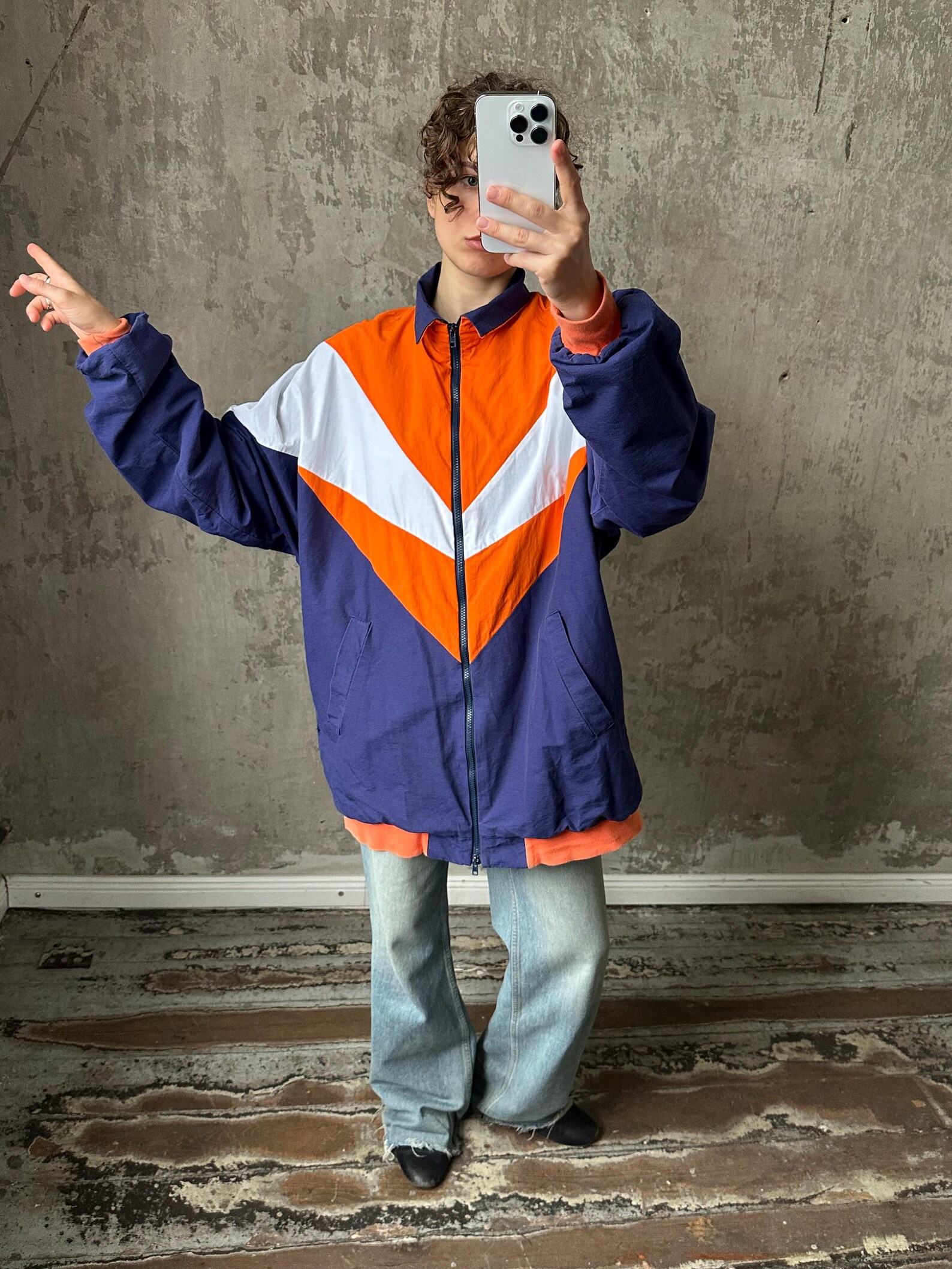 Vintage Oversized Tri-color Athletic Jacket in Blue-orange-white - Etsy